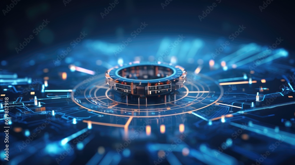 Abstract technology background of a quantum computing system with processor and electronic ...