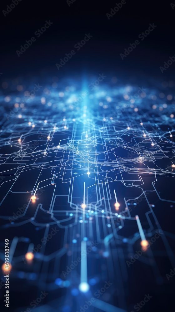 Abstract technology background of a quantum computing system with a cyber network grid and ...