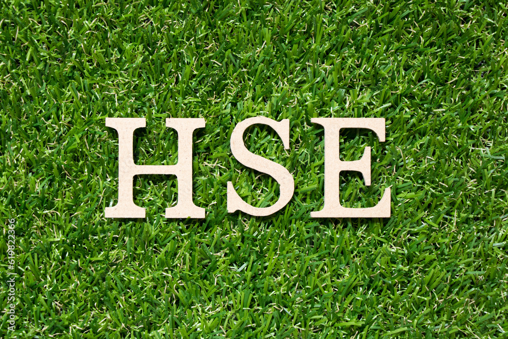 Wood alphabet letter in word HSE (Abbreviation of Health, safety ...