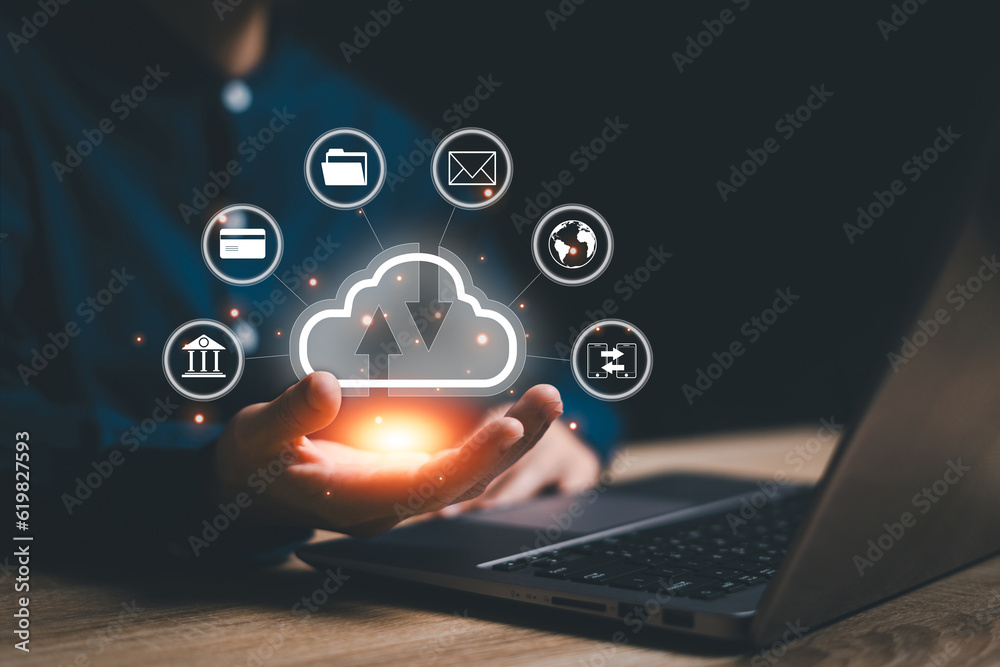 Cloud computing technology diagram and data management concept ...