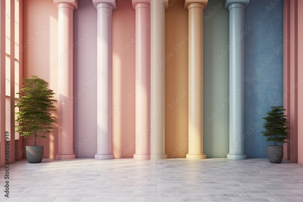 A pastel-colored geometric-themed column wallpaper with intricate ...
