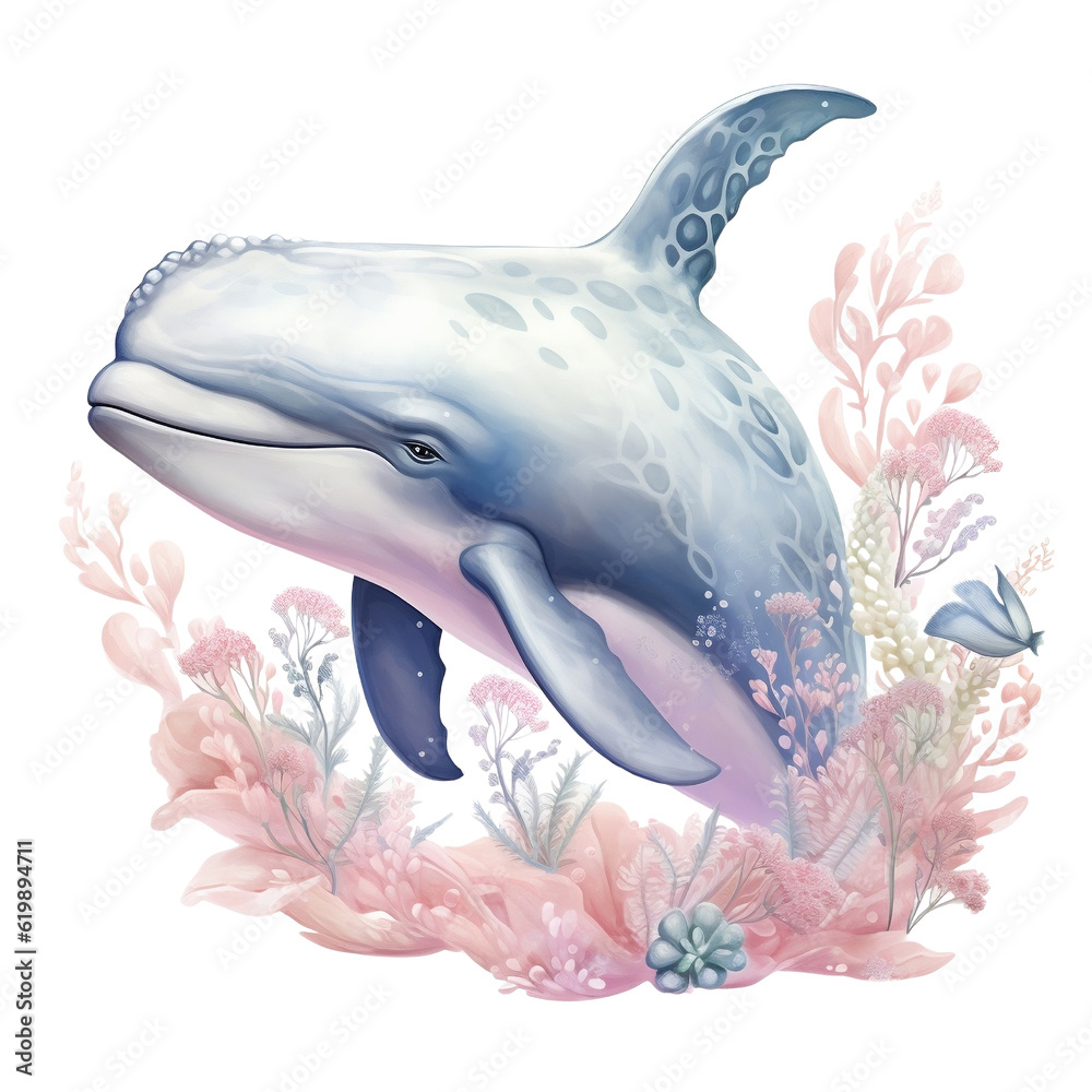 Pastel Whale Watercolor Clipart, Whimsical Whale Artwork, Ocean Life ...