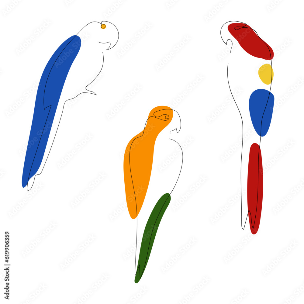 Set of parrot. Hyacinth macaw, sun parakeet (Aratinga solstitialis ...
