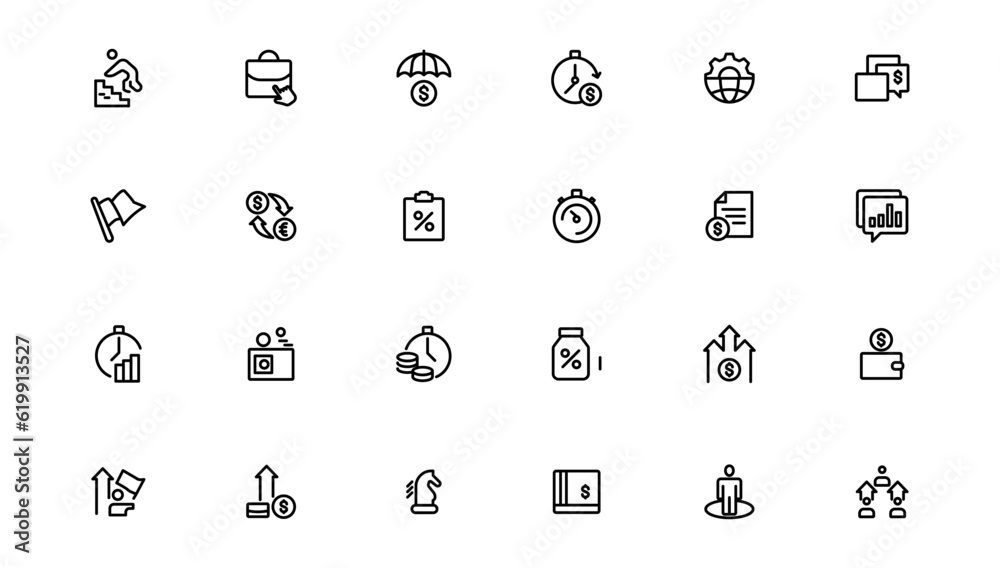 Growth & Success icon set. Successful business development, plan and ...
