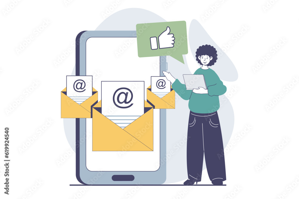 Email service concept with people scene in flat design for web. Man ...