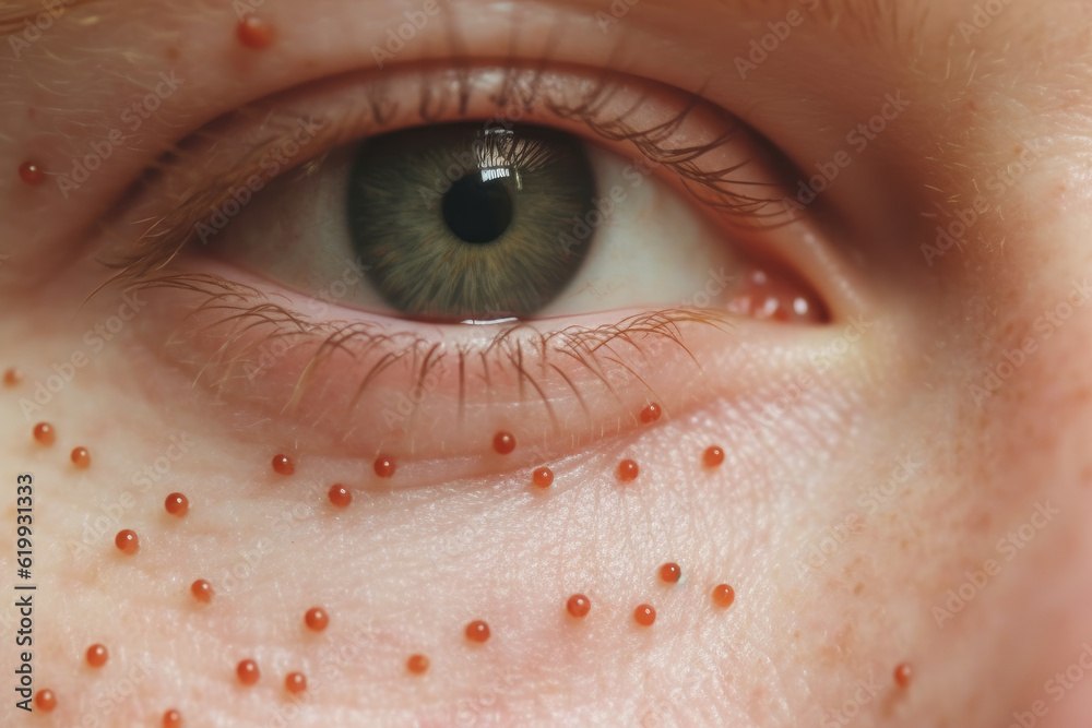 Infectious or viral skin disease, red pimples, blisters, rash and ...