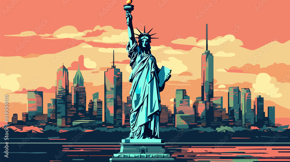 New York,The statue of liberty, 2d cartoon vector illustration. Stock ...