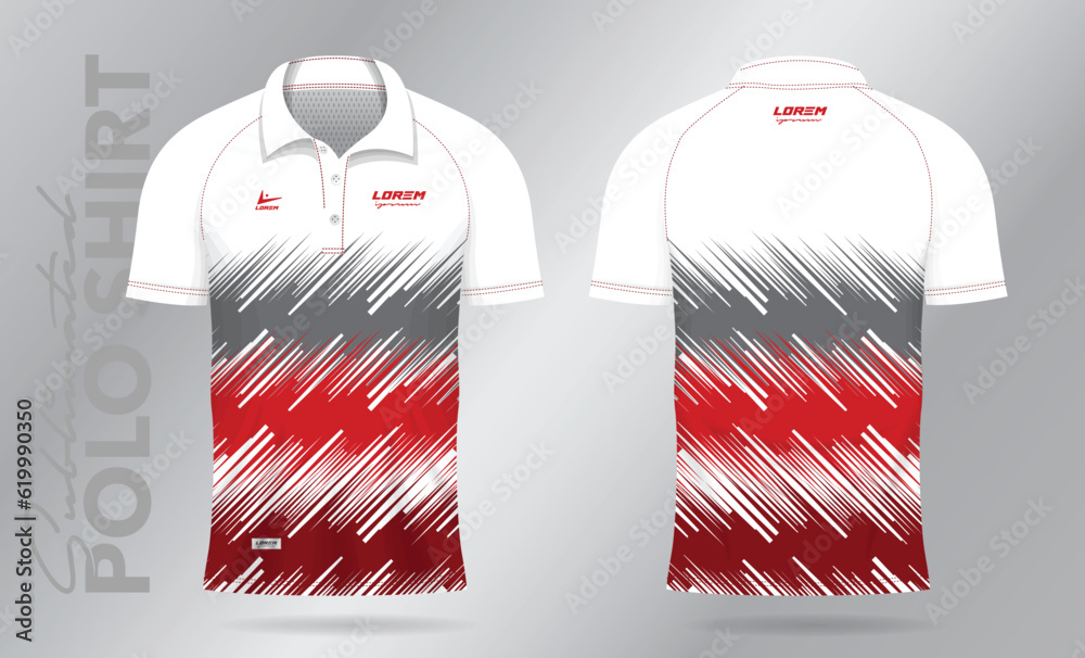 red sublimation Polo Shirt mockup template design for badminton jersey ...