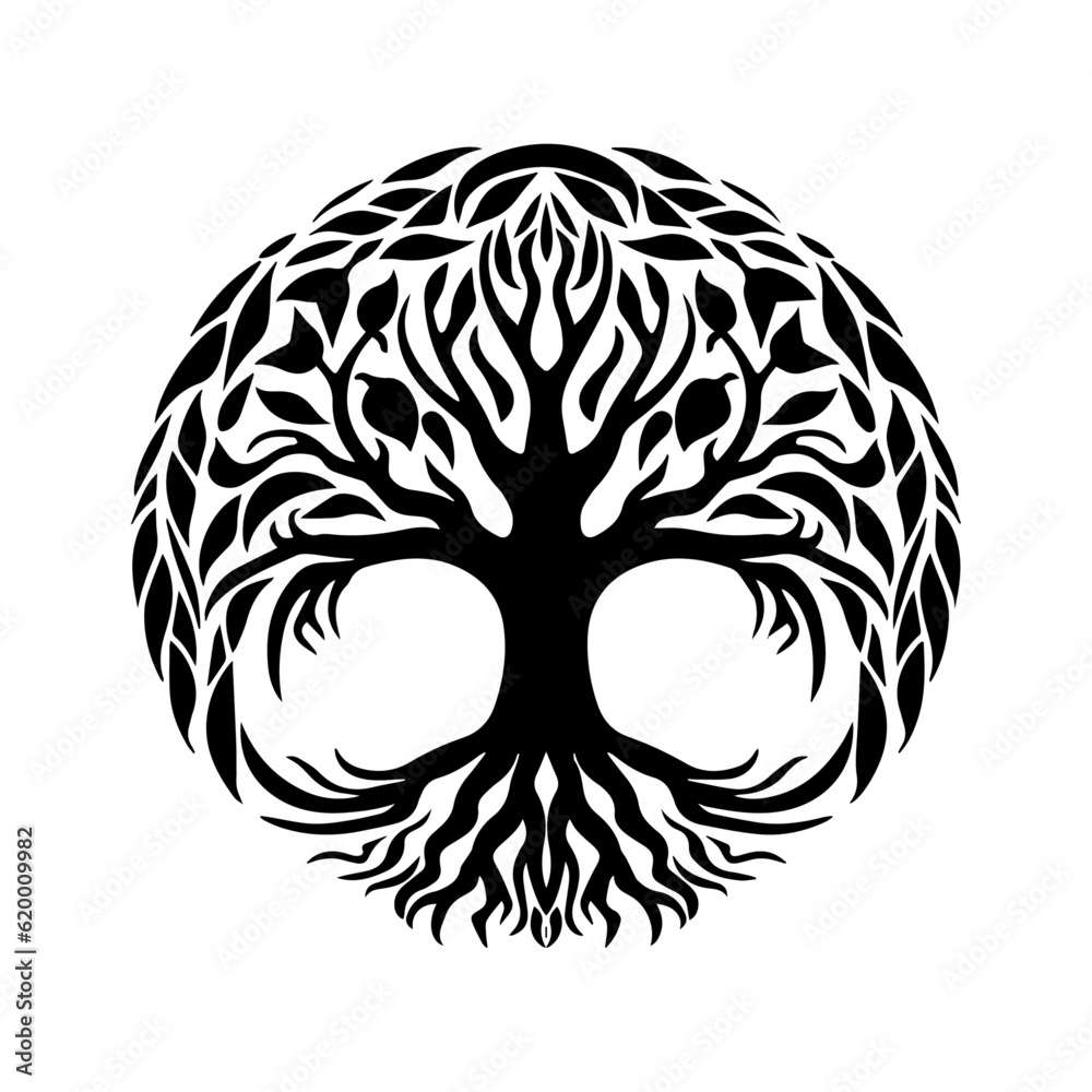 Yggdrasil tree, vector isolated on white background, tree of life ...
