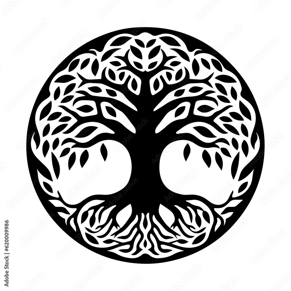 Yggdrasil tree, vector isolated on white background, tree of life ...