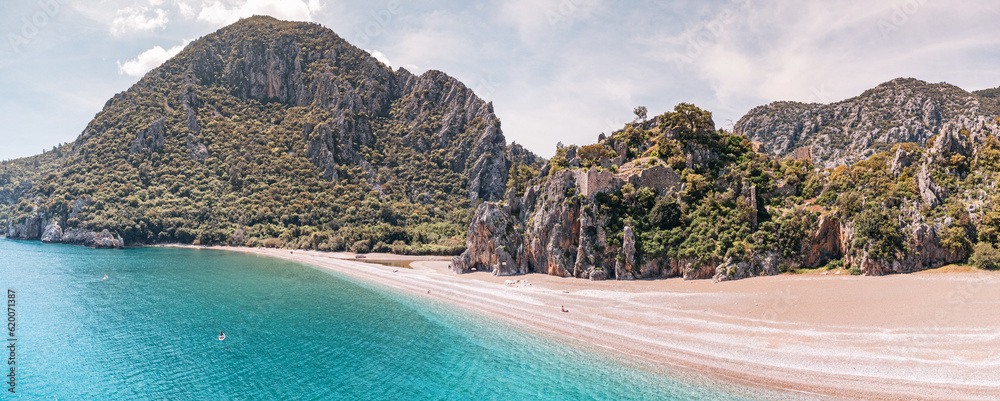 Aerial view of a popular and famous Cirali (Chirali) beach near Olympos ...