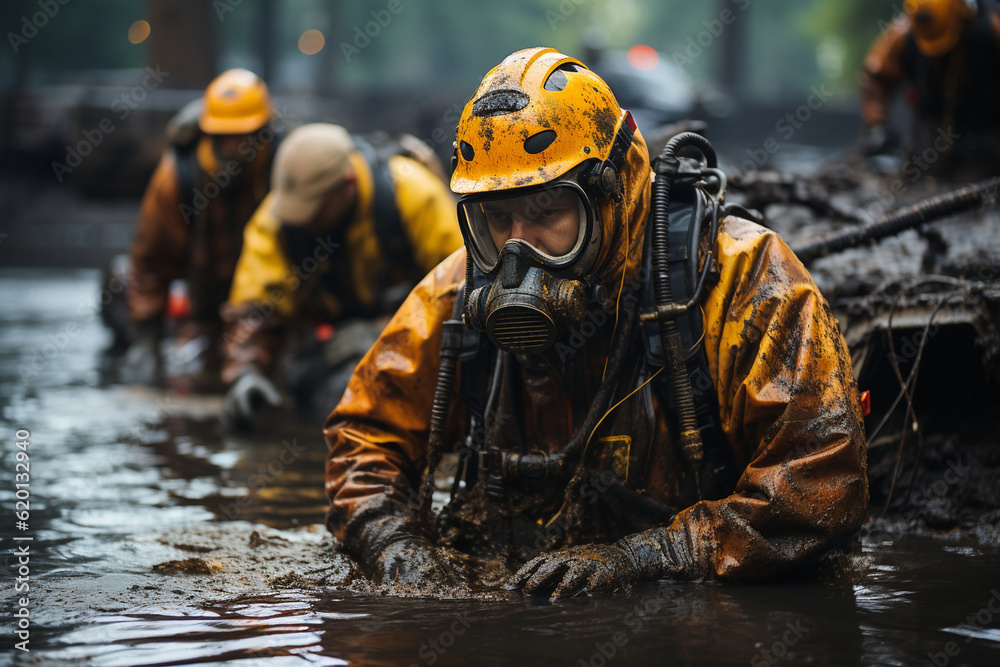 Rescue divers retrieving a person from a submerged vehicle, Rescue ...