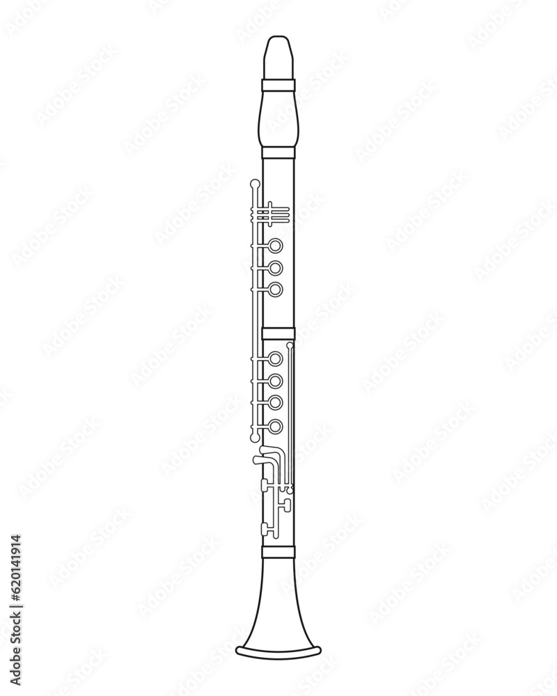 Easy coloring cartoon vector illustration of a clarinet isolated on ...