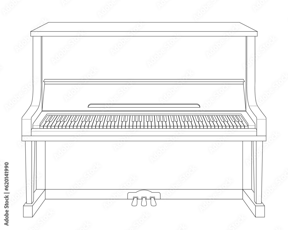 Easy coloring cartoon vector illustration of an upright piano isolated ...