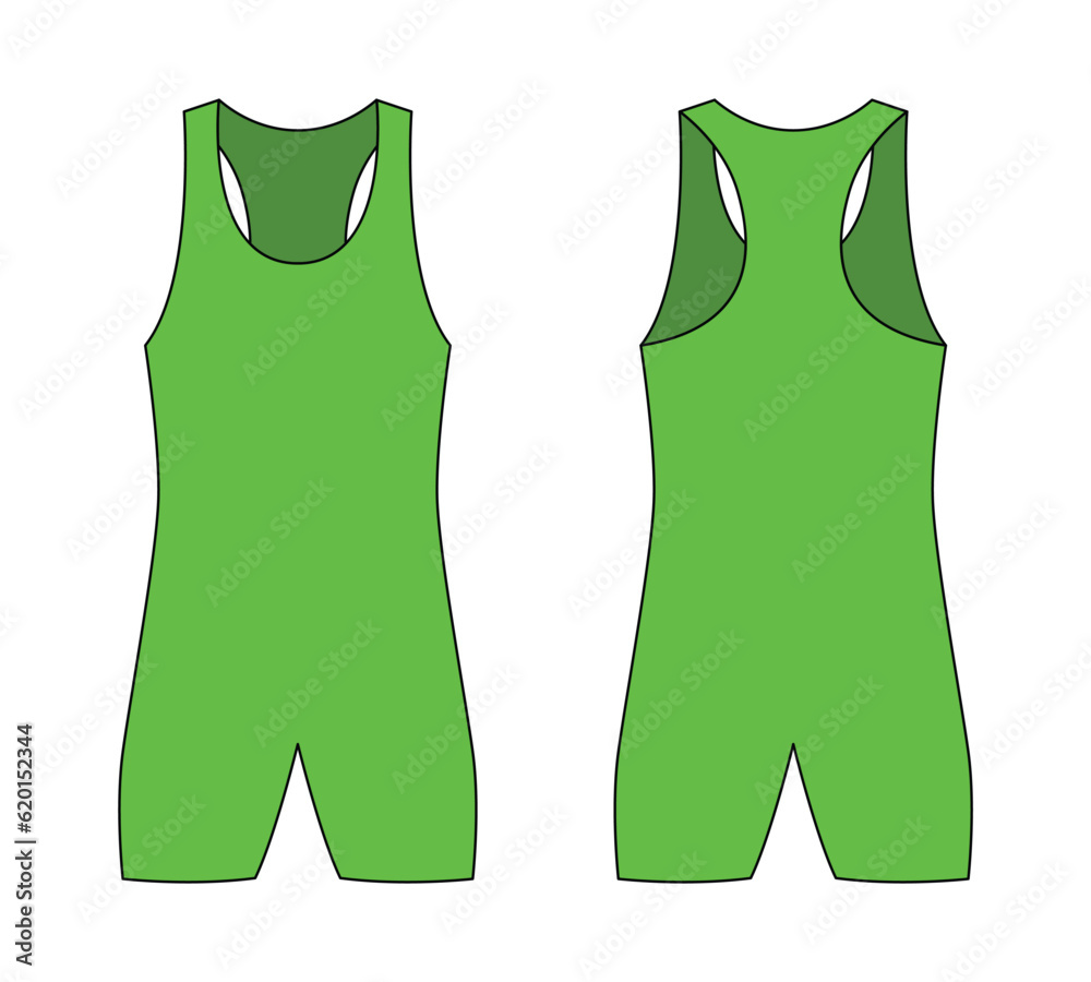 Green Wrestling Singlet Template On White Background.Front And Back ...