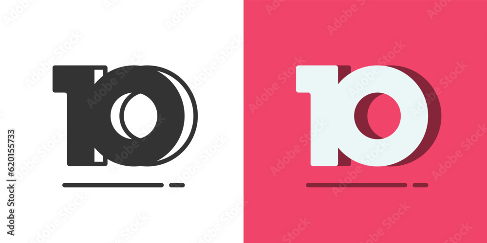 Number 10 icon vector graphic red black white design flat logo retro ...