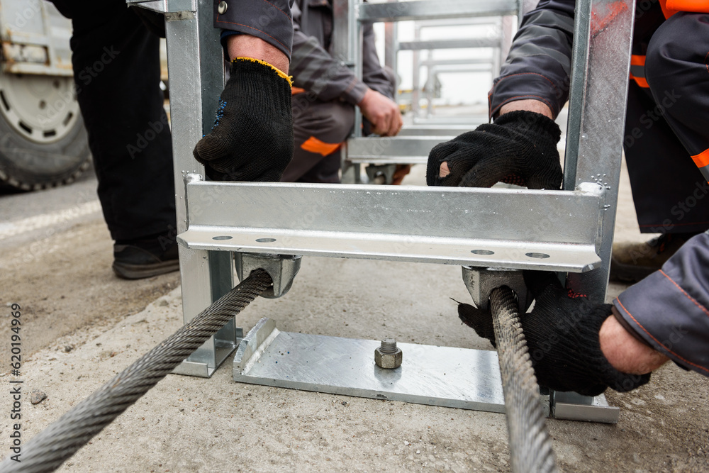 Metal road fencing of barrier type on freeway. Road guard rails. Safety ...