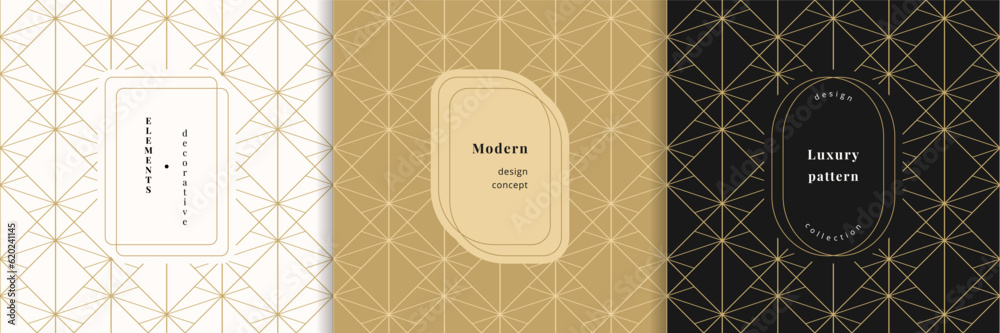 Vector golden linear patterns set with modern labels. Luxury minimal ...