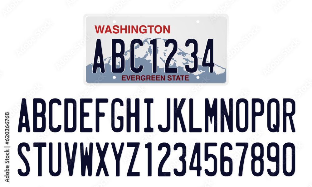 Washington License Plate Template with letter and numbers Stock Vector ...