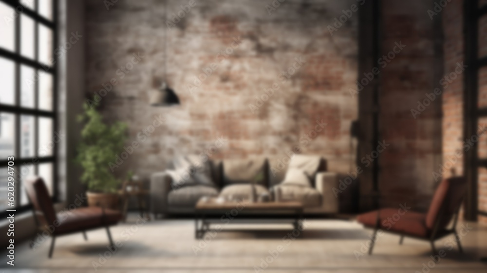Blurred Industrial Apartment Interior Design Idea. Brick wall New-York ...
