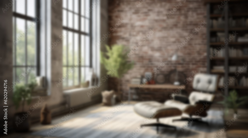 Blurred Industrial Apartment Interior Design Idea. Brick wall New-York ...