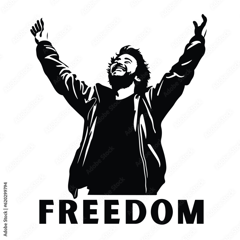 man raising his hands vector silhouette illustration isolated on white ...