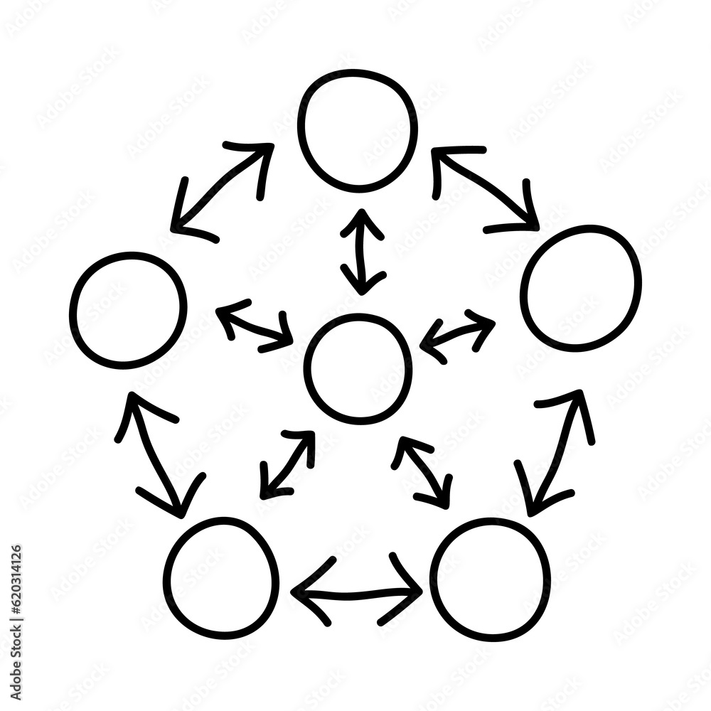 Doodle connection icon. Black and white symbol with frame. Line art ...