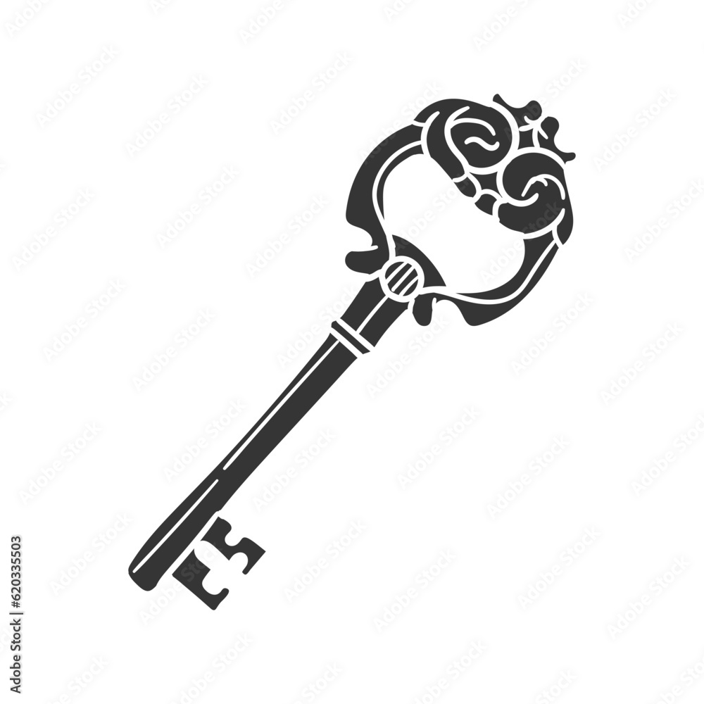 Vintage Key Icon Silhouette Illustration. Victorian Vector Graphic ...