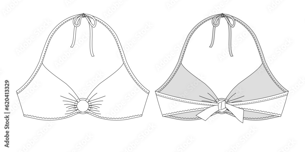 Hand drawn woman bikini, technical vector drawing, template, sketch ...
