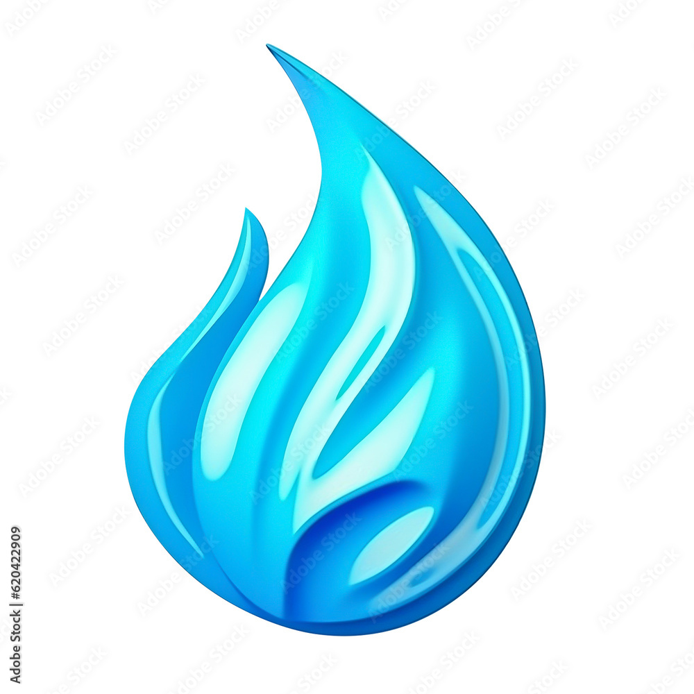 3d render blue fire flame icon. Realistic oxygen gas with sparks. Light ...