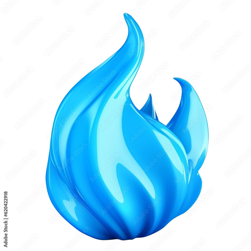 3d render blue fire flame icon. Realistic carbon monoxide gas. Blaze ...