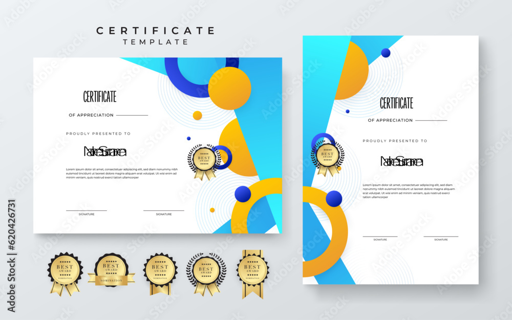Vector modern colorful white, blue and yellow certificate of ...