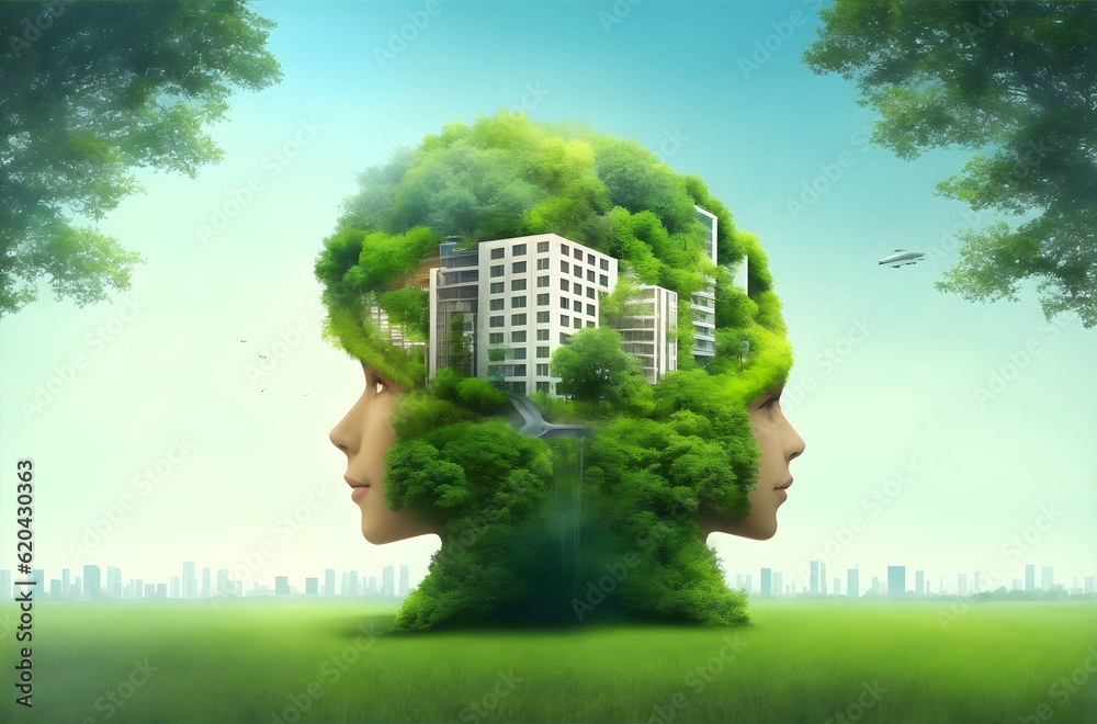 Sustainable environment concept. The image depicts human thinking ...