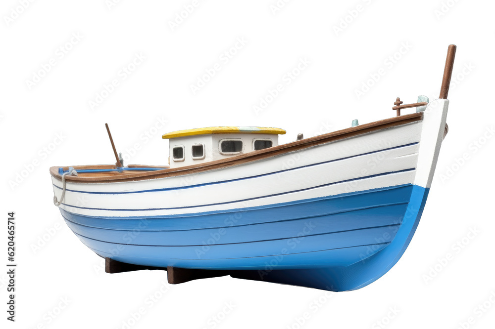 Beautiful white and blue painted wooden boat isolated on a cutout PNG ...