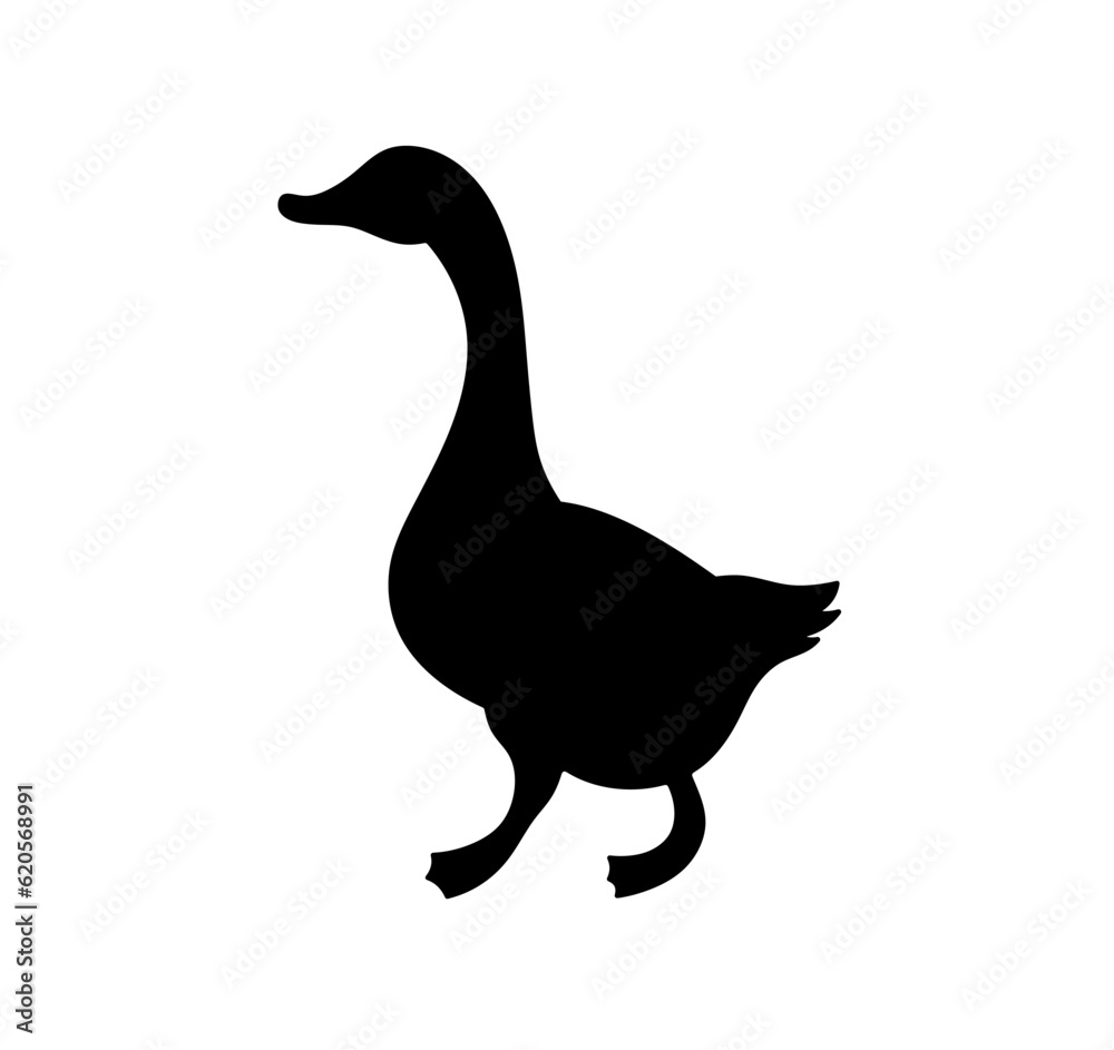Vector isolated one single walking goose duck side view colorless black ...