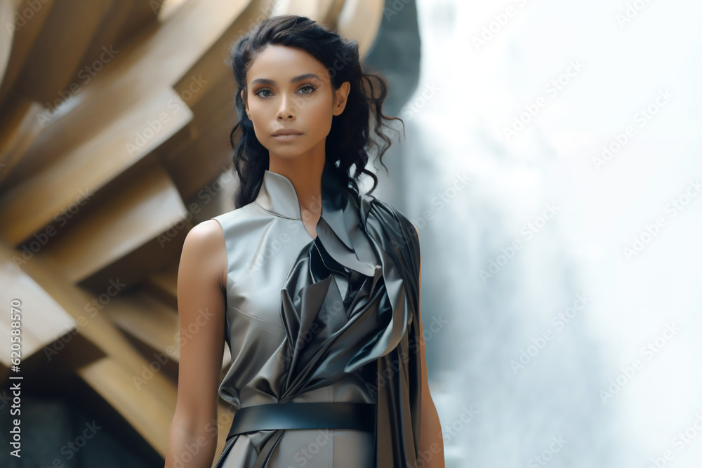 Model wearing stylish outfit crafted from sustainably sourced materials ... Model wearing stylish outfit crafted from sustainably sourced materials ...