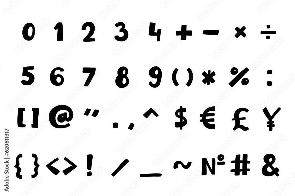 Handwritten black special mathematical and other symbols and signs font ...