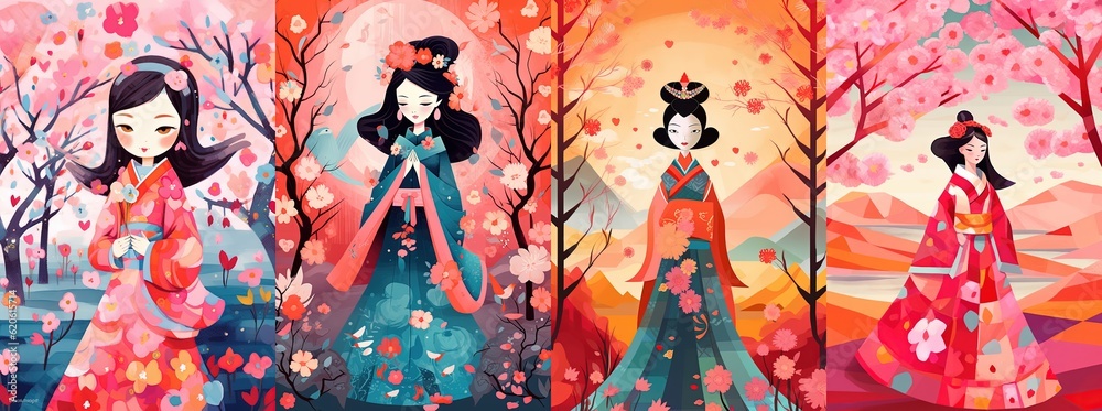 children book style illustration art cartoon character, cute Asian ...