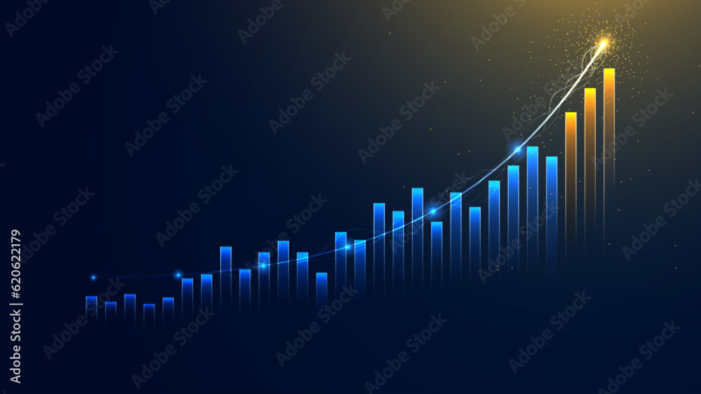 Futuristic business growth bar chart background. Successful financial ...