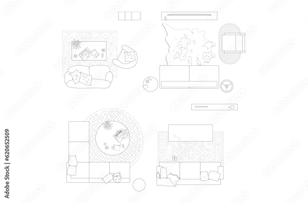 Architectural Drawings, vector interior, living room illustration, top ...