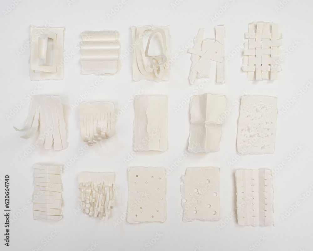 Paper swatches made by folding, weaving, tearing and cutting Stock ...