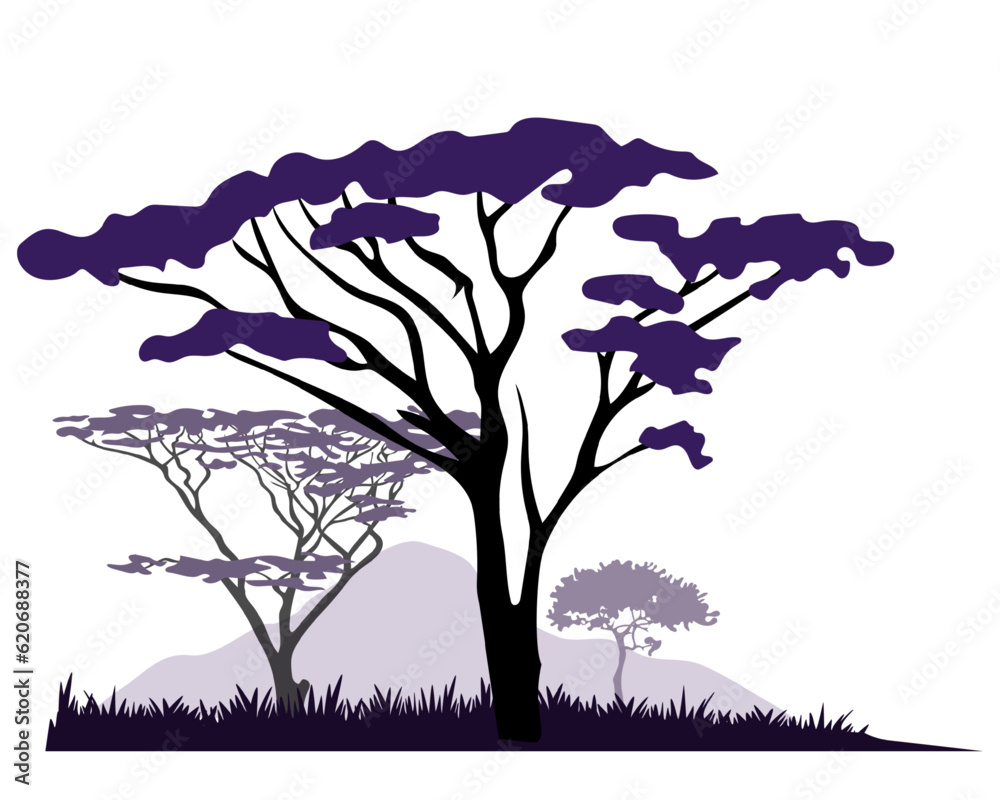 Praca wektorowa bez tantiem: African savannah landscape with acacia and ...