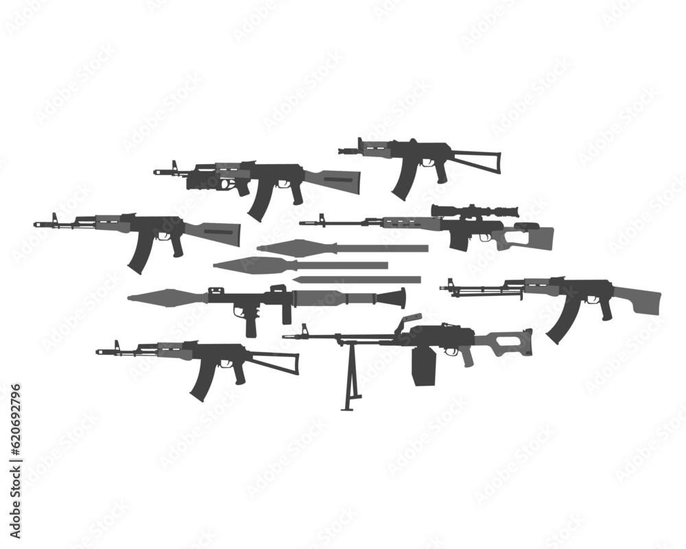 Infantry weapons. Armament of the rifle squad. Assault rifle, machine ...