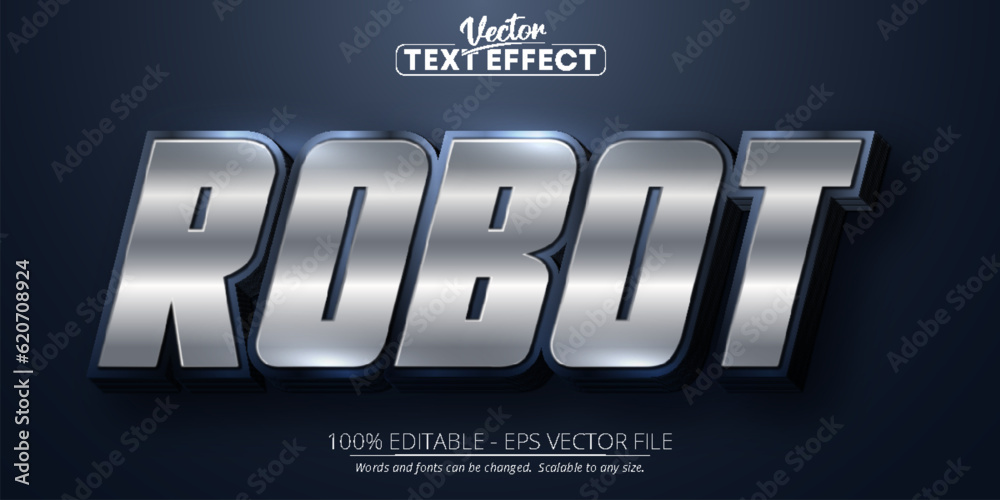 Robot text, shiny silver color style editable text effect Stock Vector ...