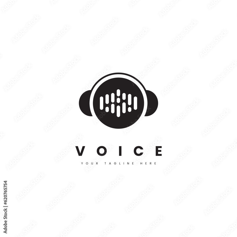 Voice sound logo. Sound wave with headset frame, for music themed logo ...