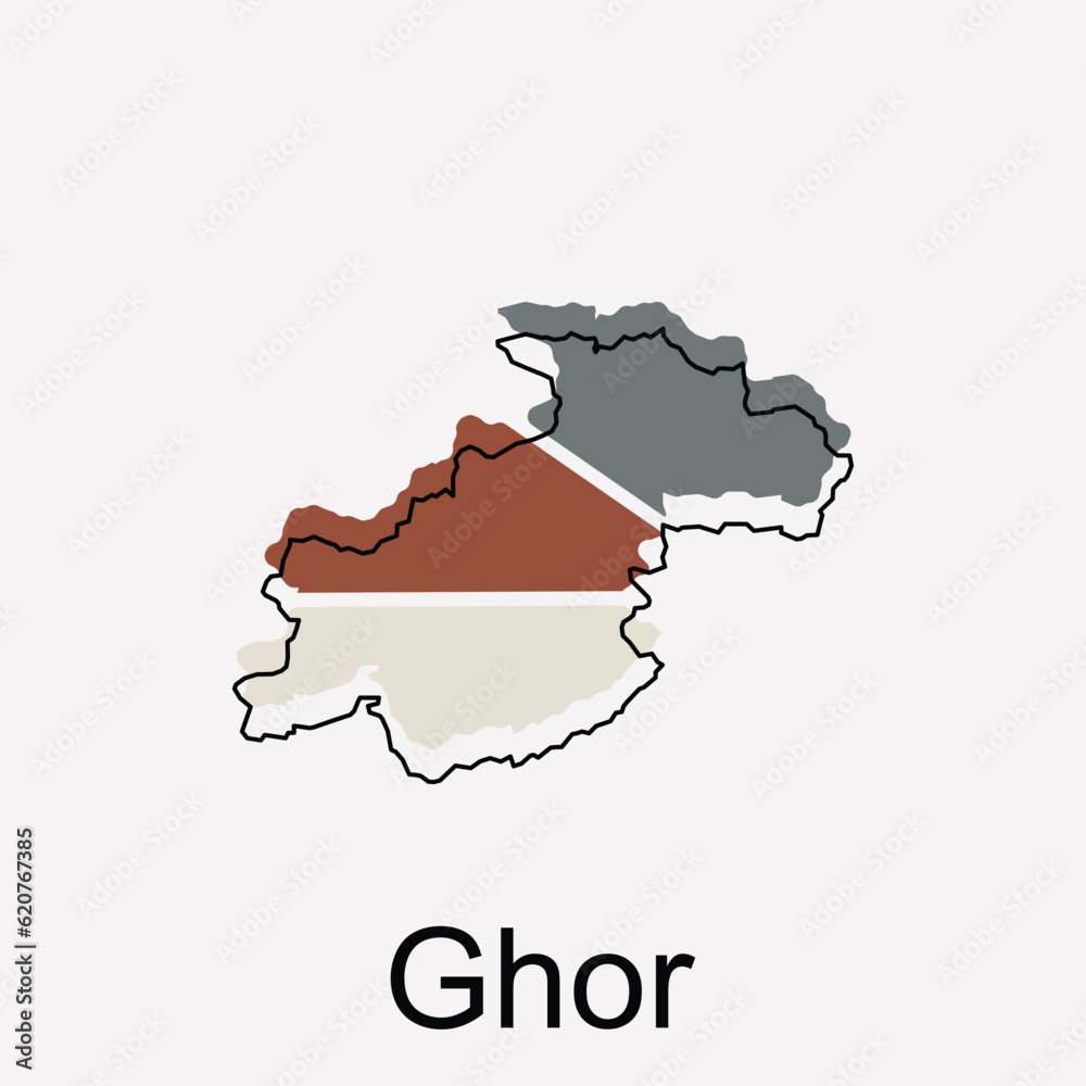 Ghor map and black lettering illustration design template on white ...