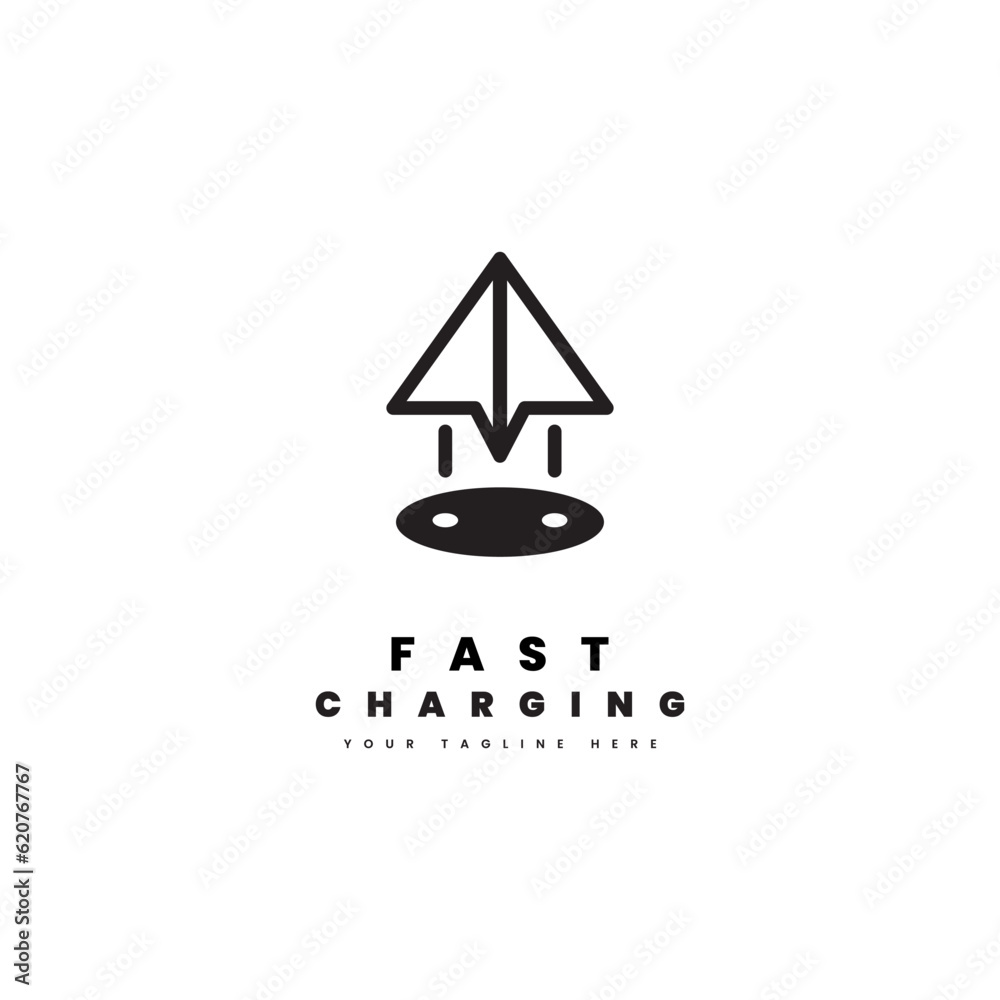Fast charging logo. Electric socket and illustration of flying paper ...