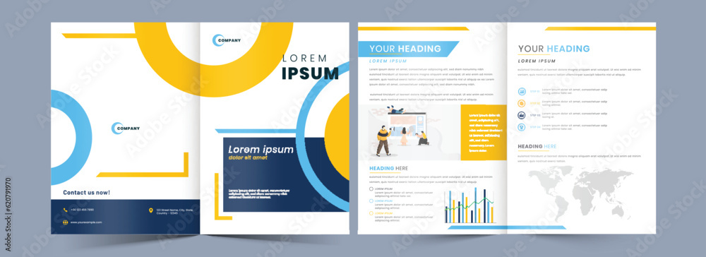 Front and Back View of Bi-Fold Brochure, Template or Cover Page Layout ...