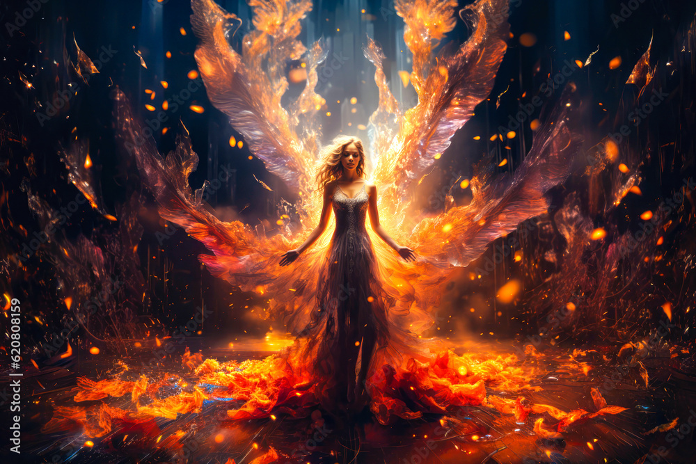 Abstract full body, magical fantasy portrait of a beautiful angel woman ...
