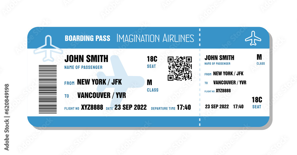 Boarding pass template. Travel flight ticket PNG illustration with QR ...